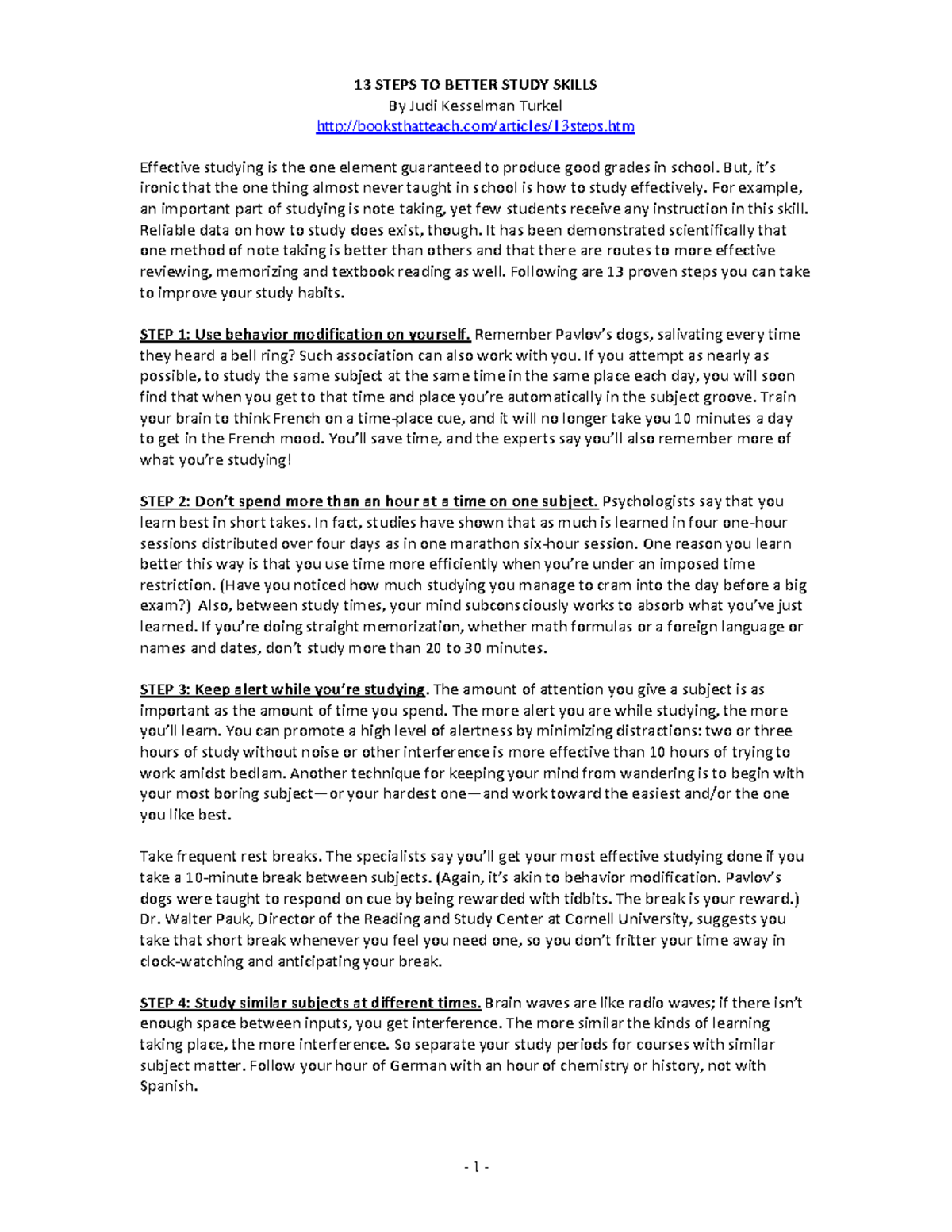 13 STEPS TO BETTER STUDY SKILLS - htm Effective studying is the one ...