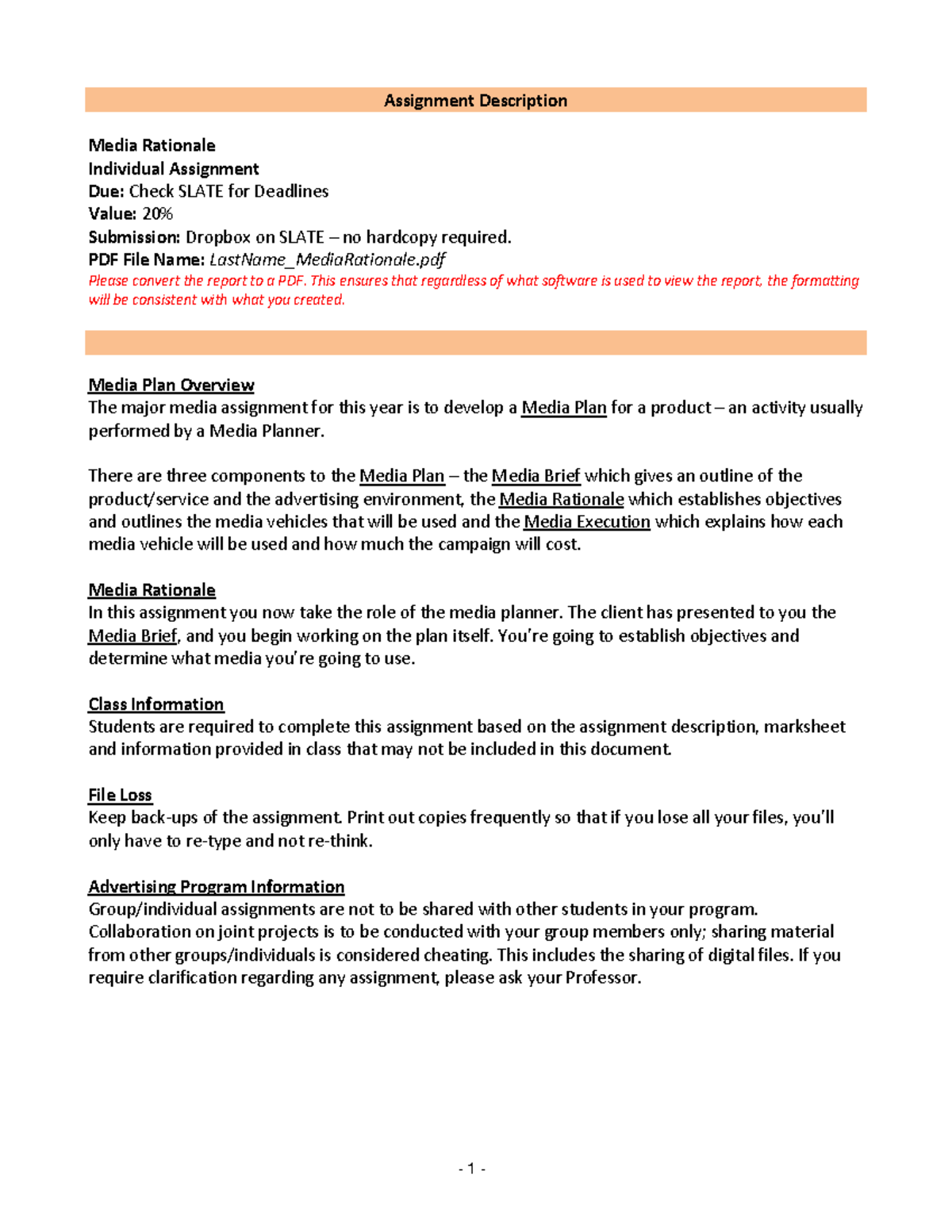 A Media Rationale - Assignment Description Media Rationale Individual ...