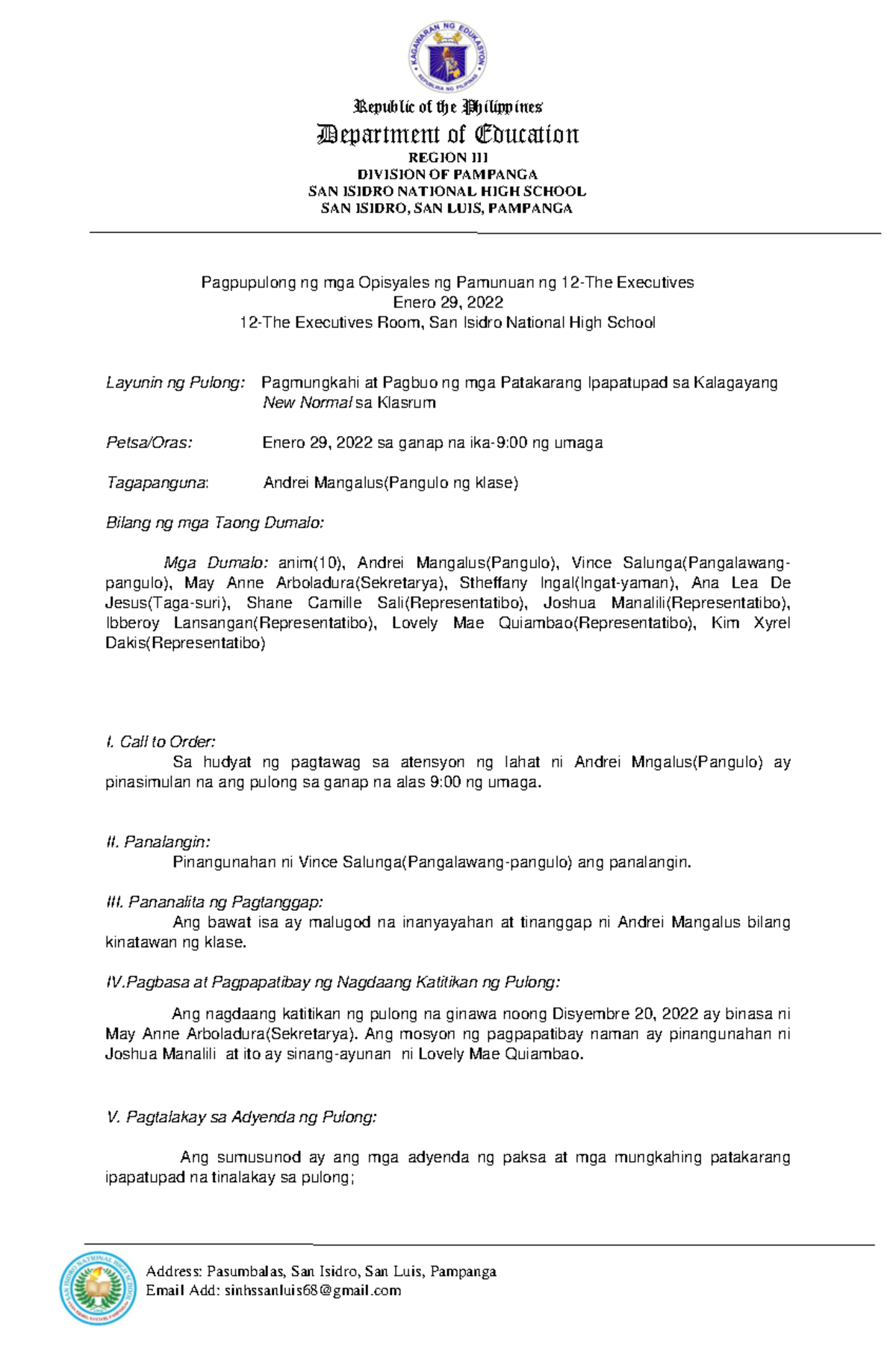 Katitikan ng Pulong 3 - Republic of the Philippines Department of ...