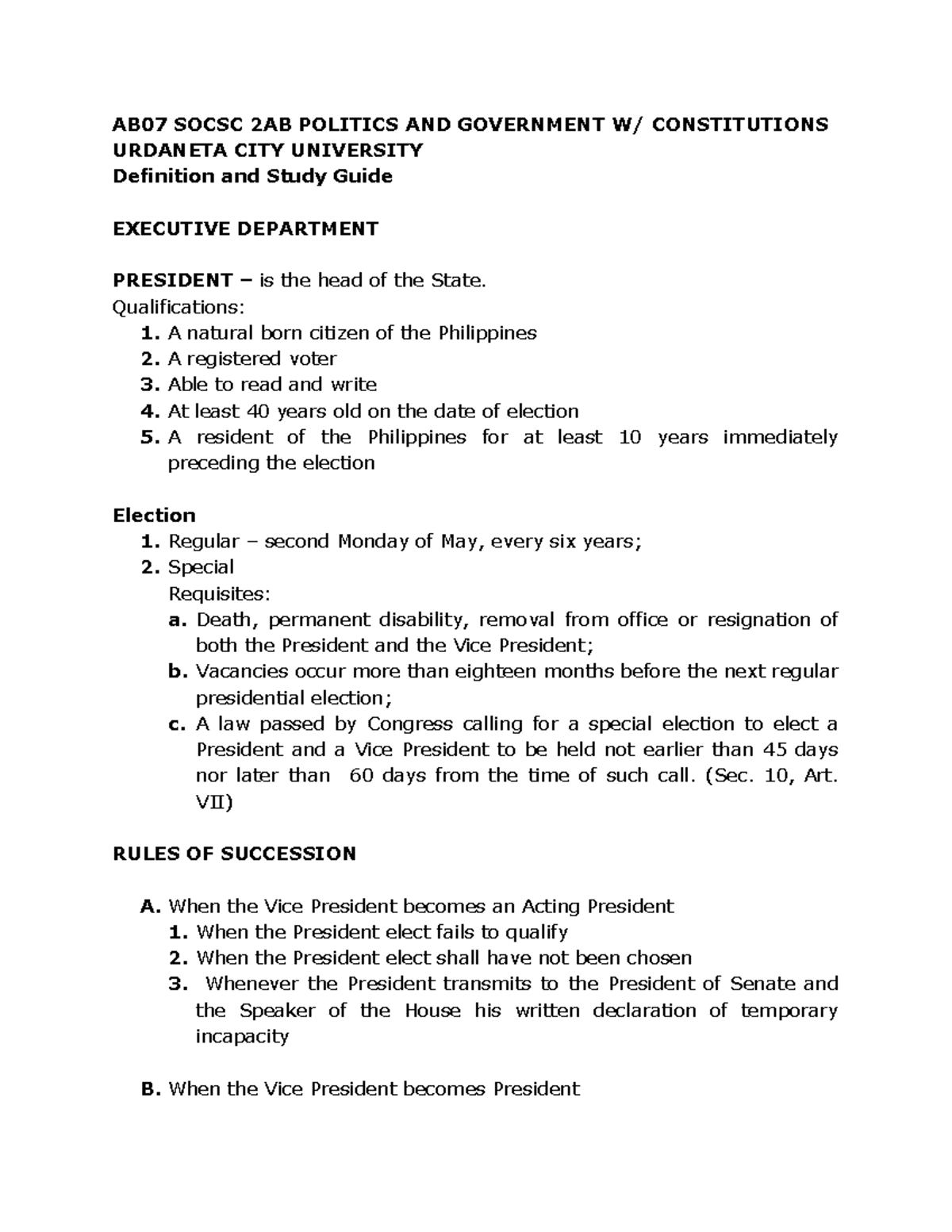 Executive Department - AB07 SOCSC 2AB POLITICS AND GOVERNMENT W ...