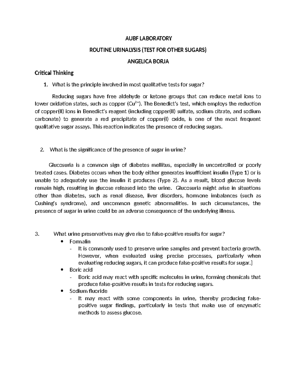 AUBF Laboratory - AUBF LABORATORY ROUTINE URINALYSIS (TEST FOR OTHER ...