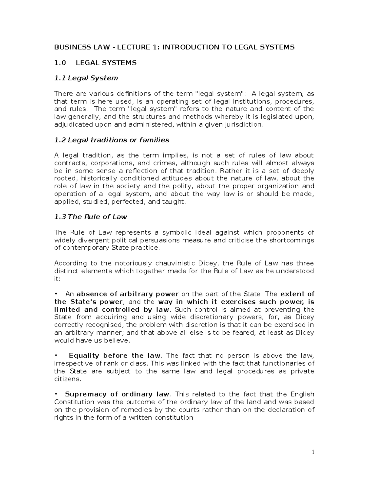 Business law for accounting - BUSINESS LAW - LECTURE 1: INTRODUCTION TO ...