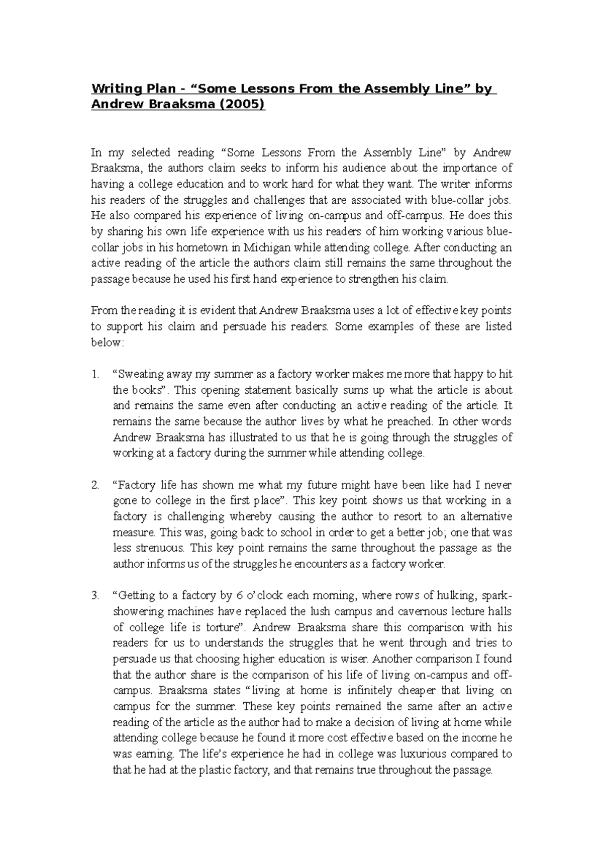 Writing Plan - Some Lessons - The writer informs his readers of the ...