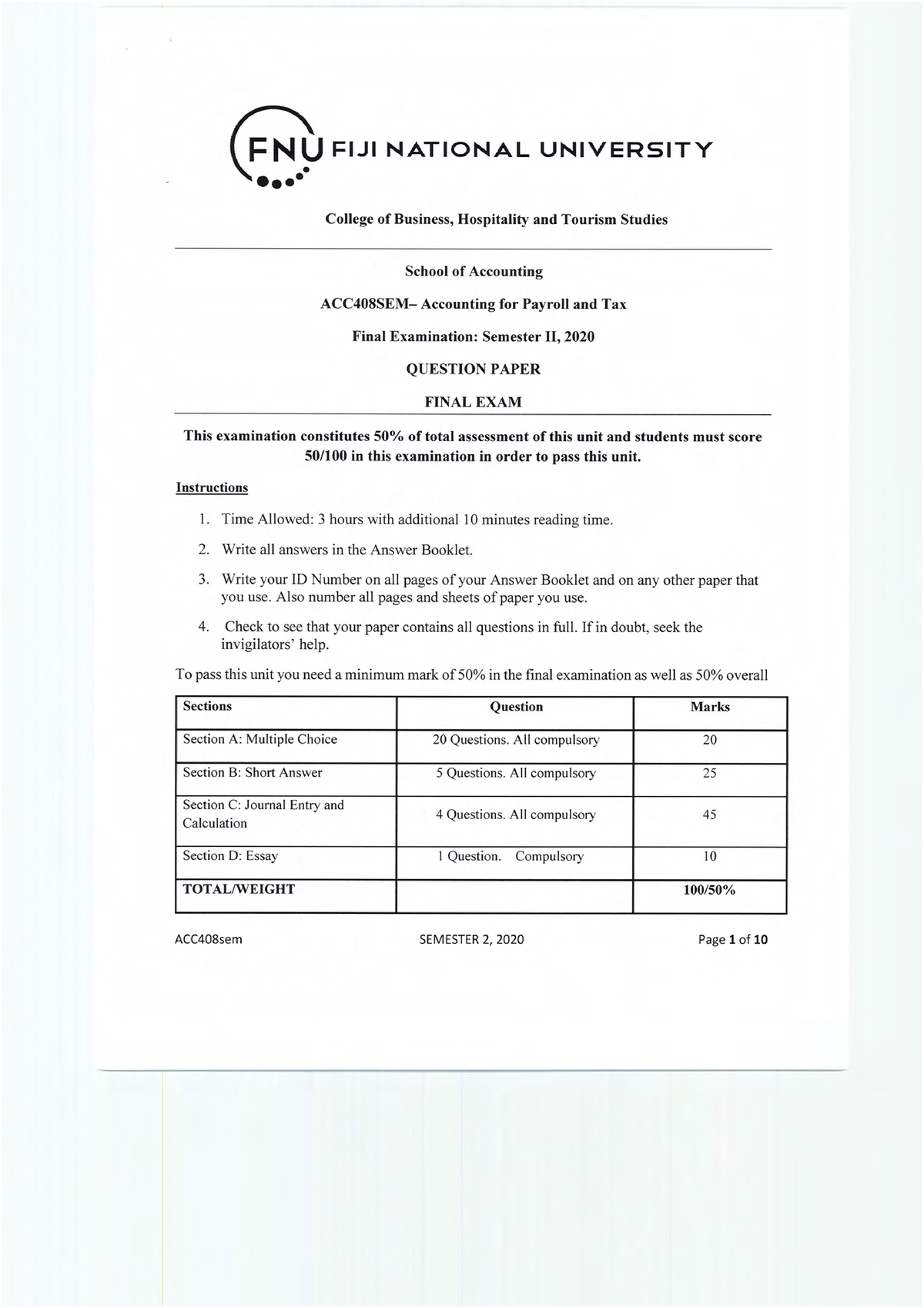 ACC408 - Past exam Paper - Corporate Accounting - Studocu