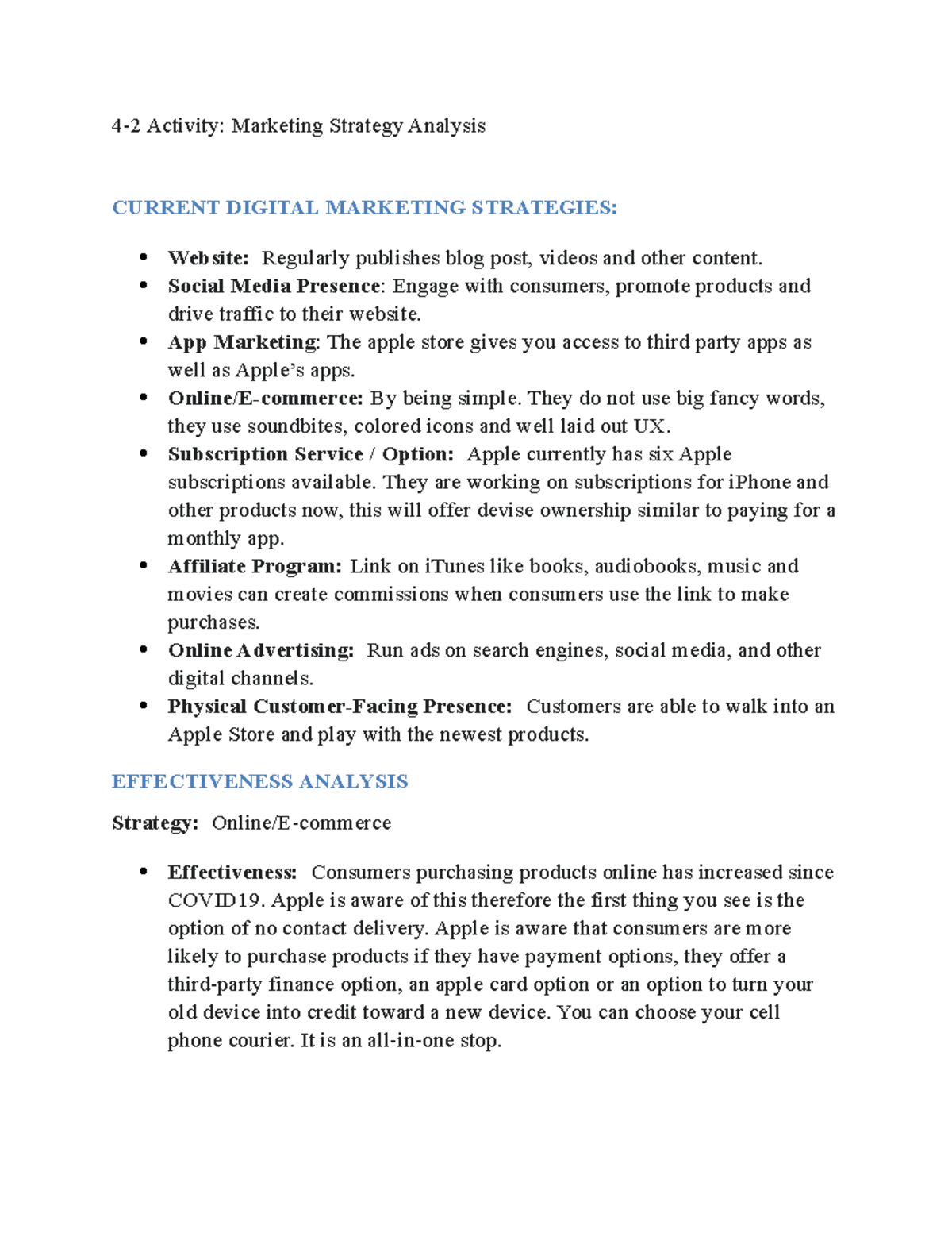 MKT 225 4-2 Activity Marketing Strategy Analysis - 4-2 Activity ...