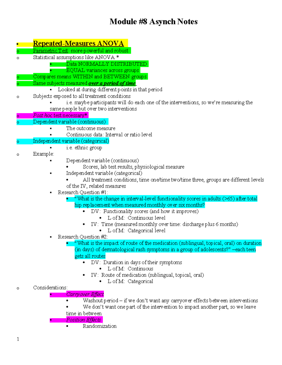 Module #8 Asynch Notes - Module #8 Asynch Notes Repeated-Measures ANOVA ...