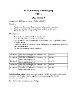 23-S3 CSIT113 A1-Questions - Copyright SCIT, University of Wollongong, 2023 Page 1 of 3 School ...
