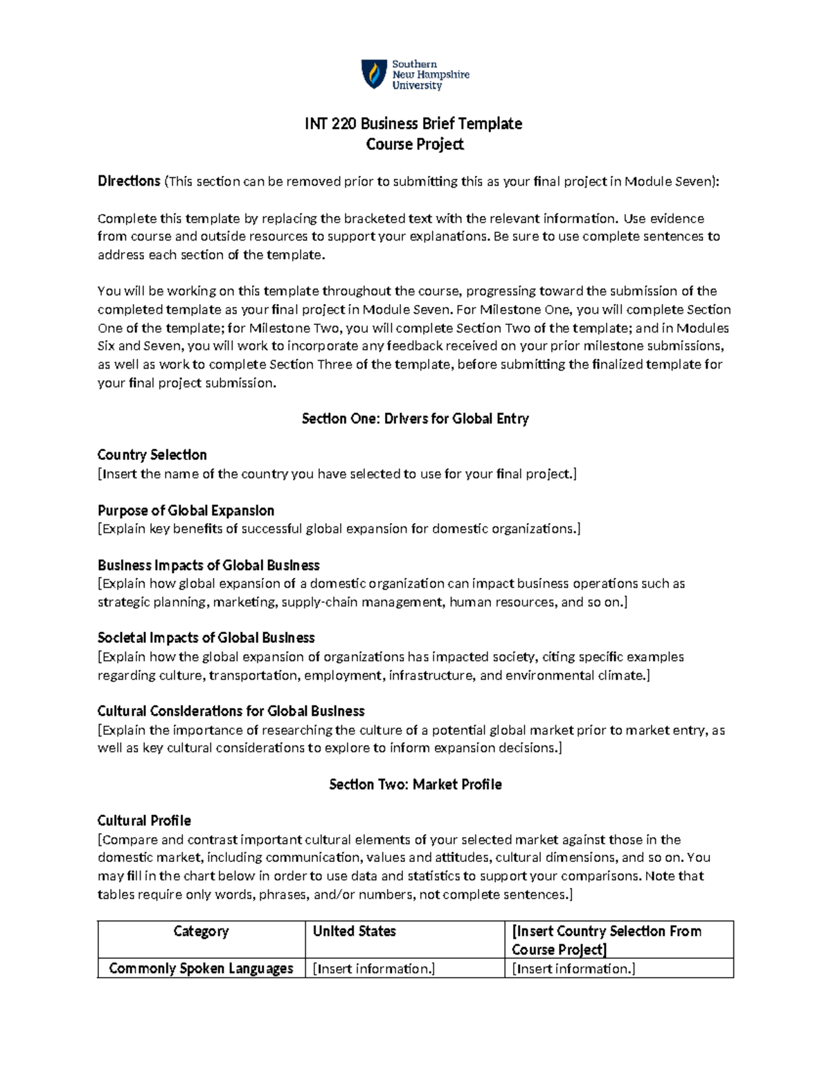 INT 220 Business Brief Template - INT 220 Business Brief Template ...