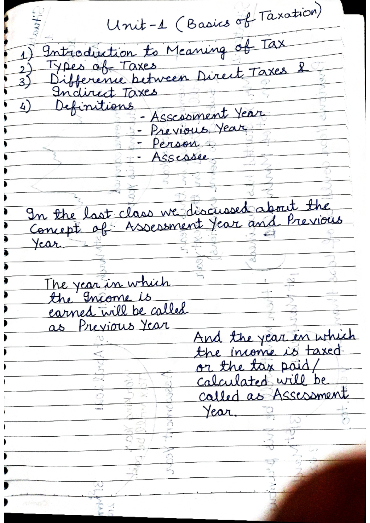 Document 8 - handwritten notes - 1 (Basics of Taxation) 1) Introduction ...