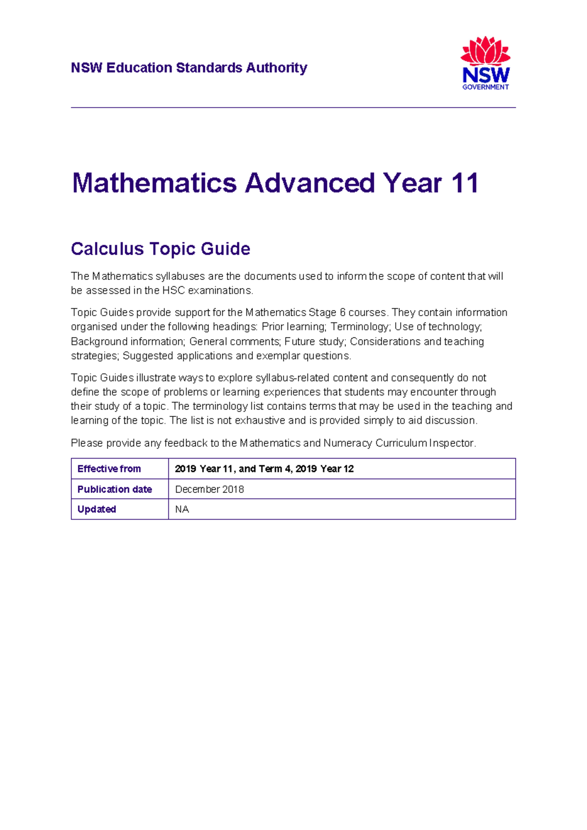 Mathematics advanced year 11 topic guide calculus - NSW Education ...