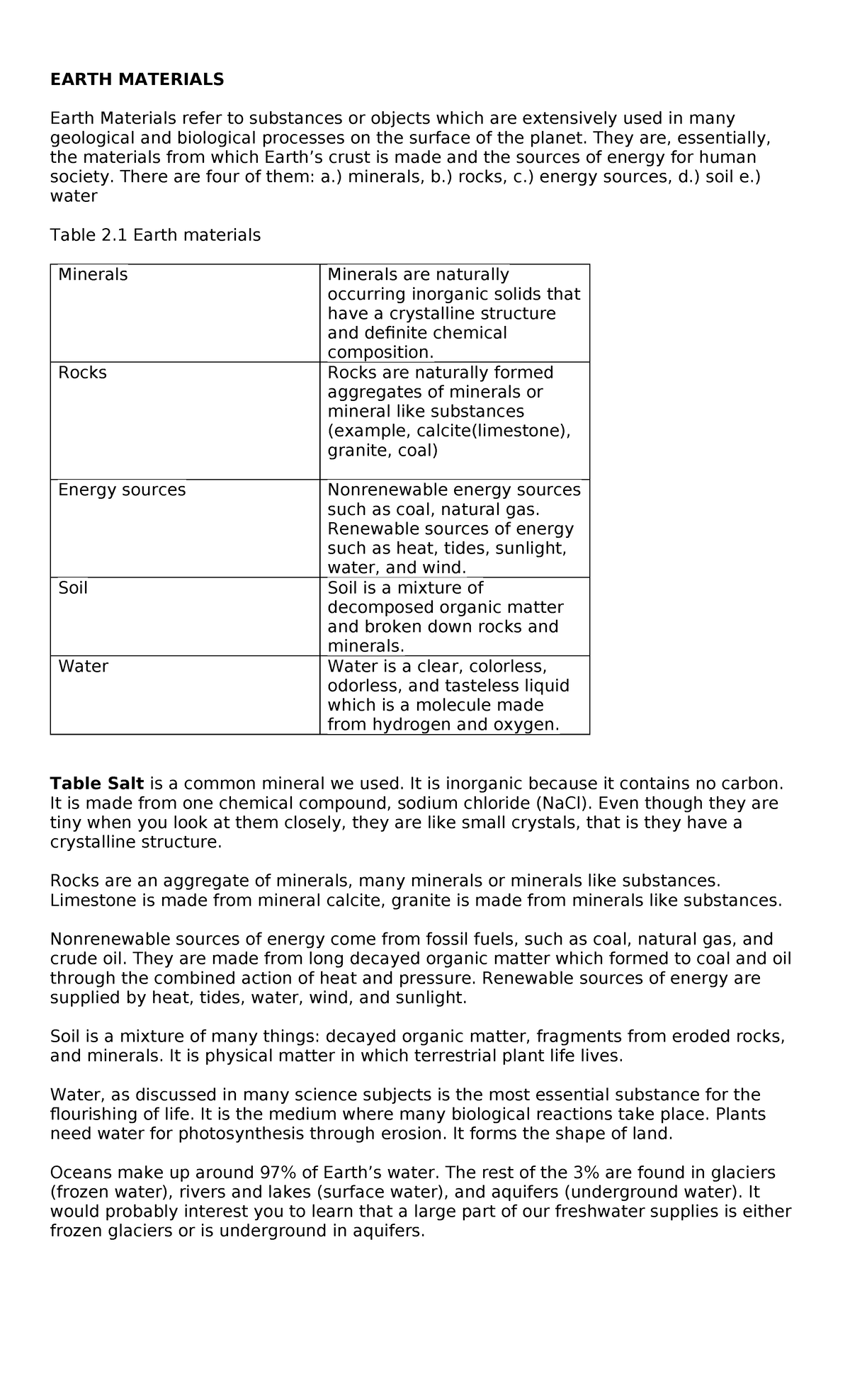 WEEK 2 Students COPY - it is my notes - EARTH MATERIALS Earth Materials ...