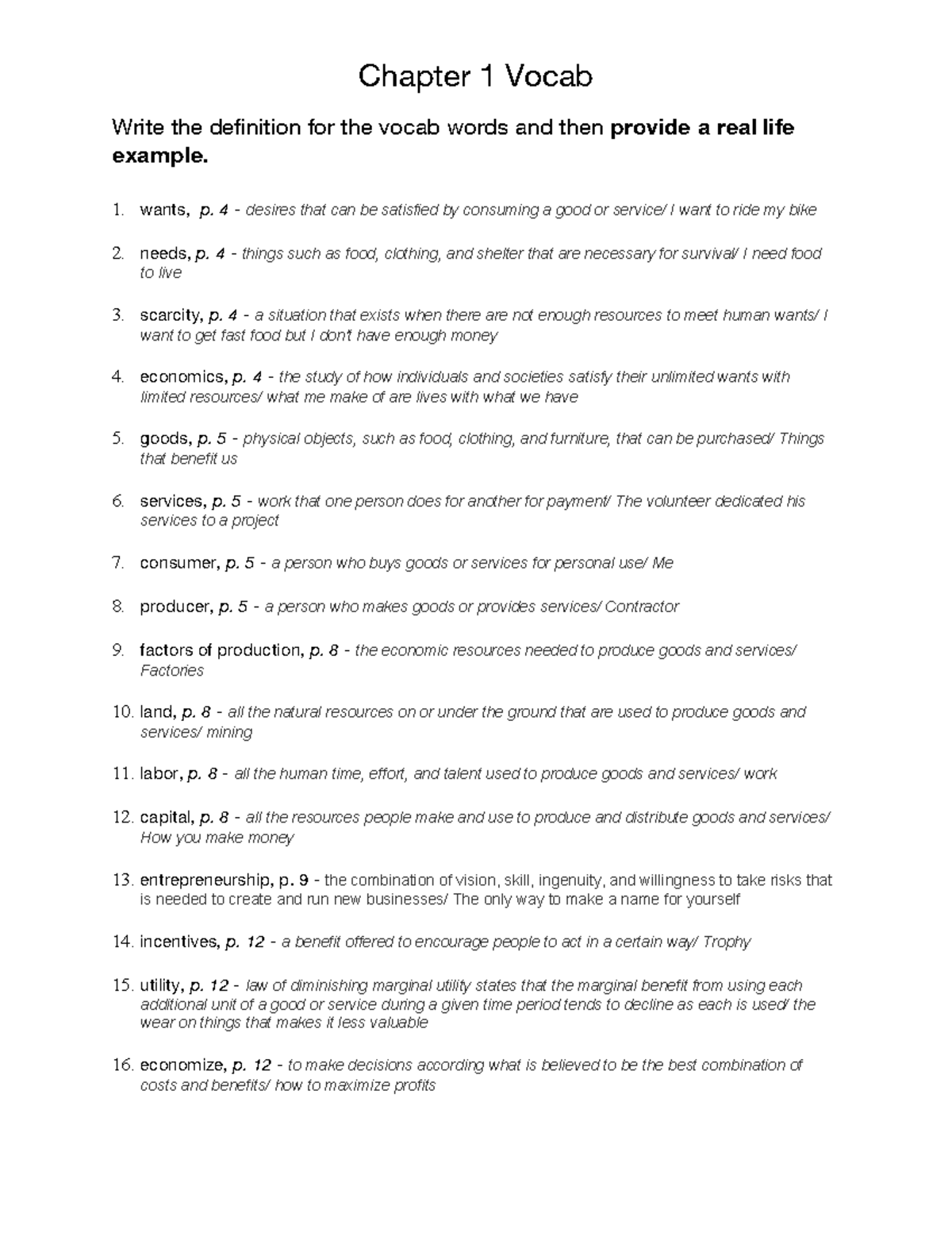 Copy of Ch 1 Vocab - Chapter 1 Vocab Write the definition for the vocab ...