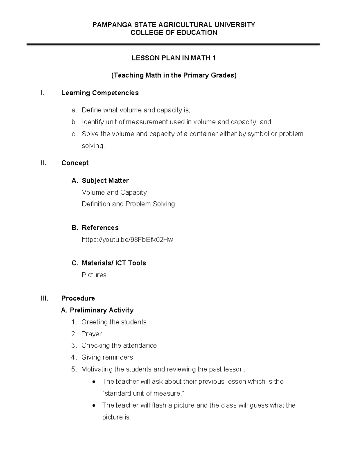 Semi DLP Math1 - Lecture - PAMPANGA STATE AGRICULTURAL UNIVERSITY COLLEGE OF EDUCATION LESSON ...