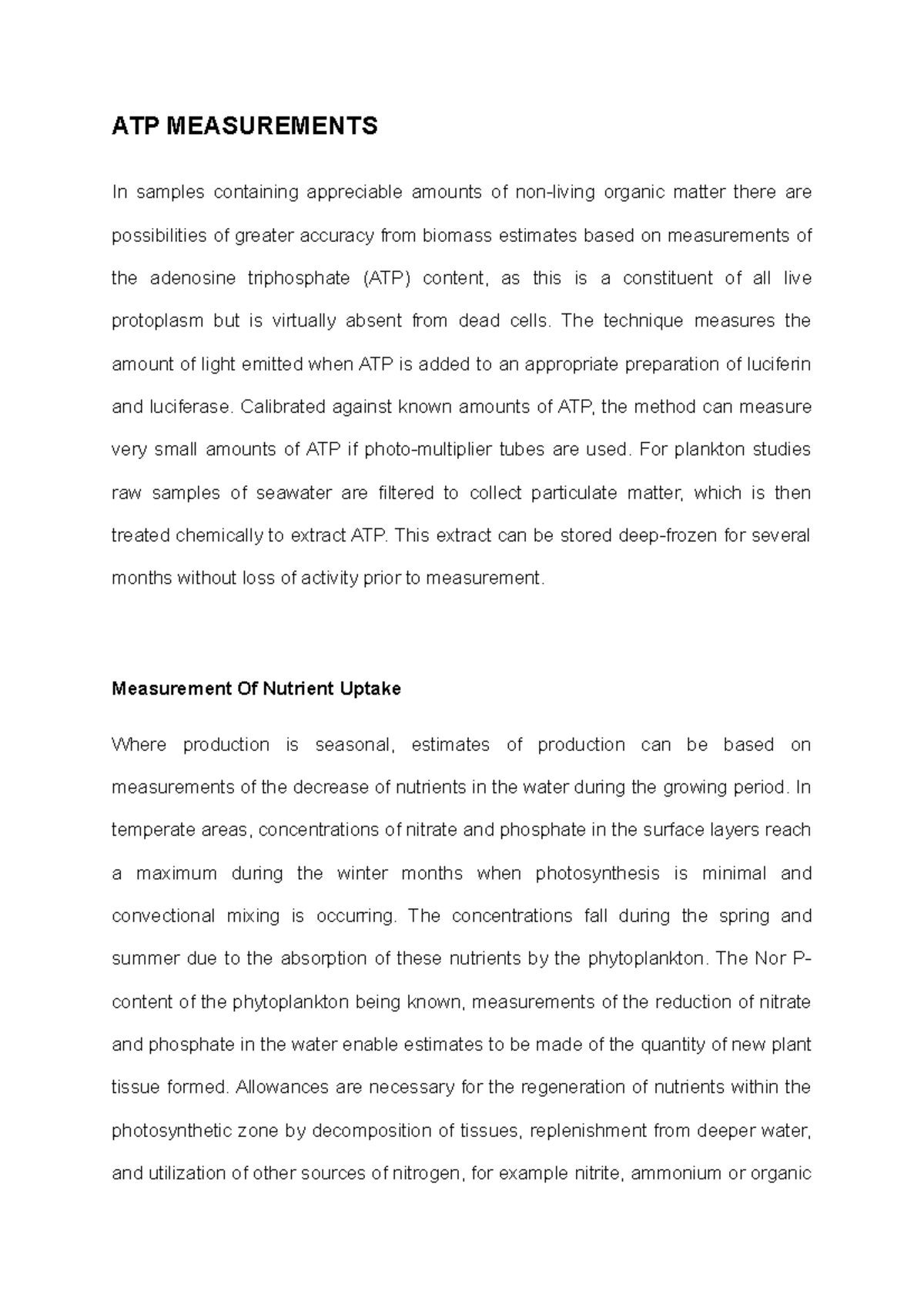 ATP Measurements - lecture notes related to marine ecology - ATP ...