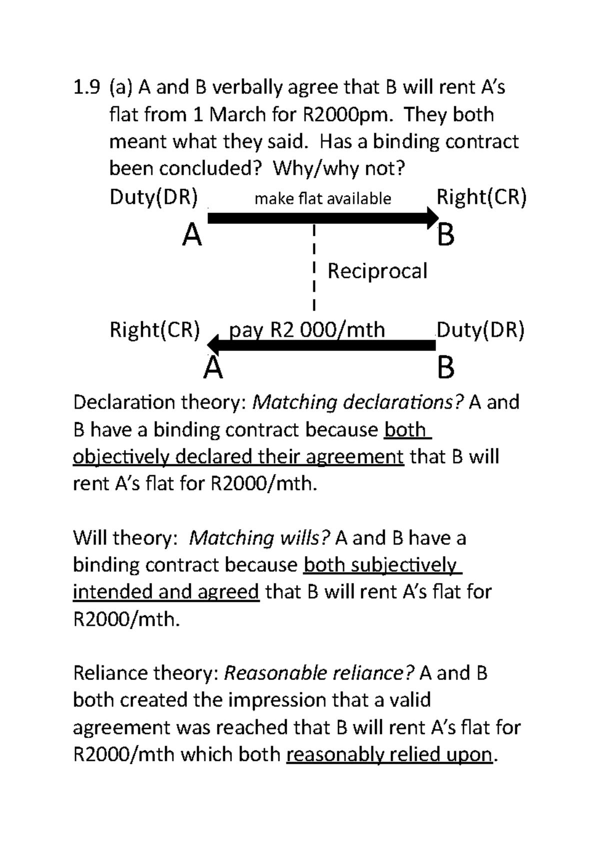 Lectures Week 2 Ch 1 Blackboard - 1 (a) A and B verbally agree that B ...