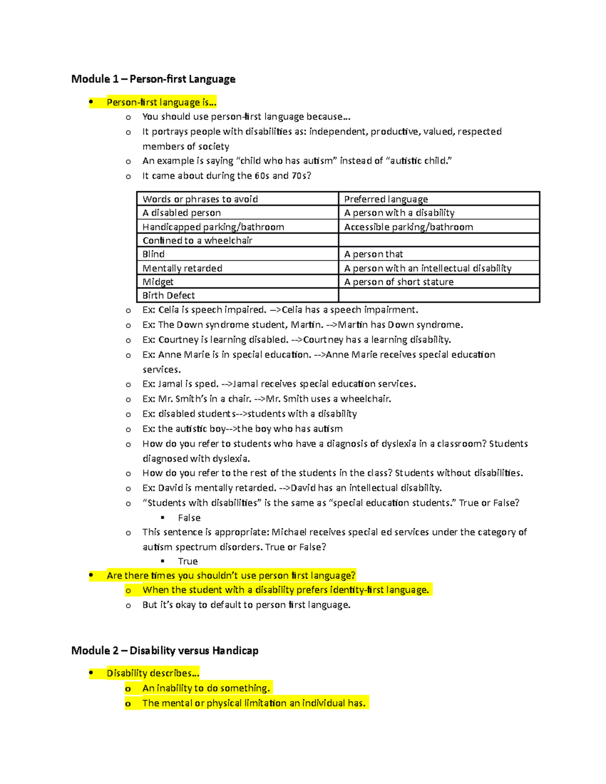 Class Notes - Module 1 – Person-first Language Person-first language is ...