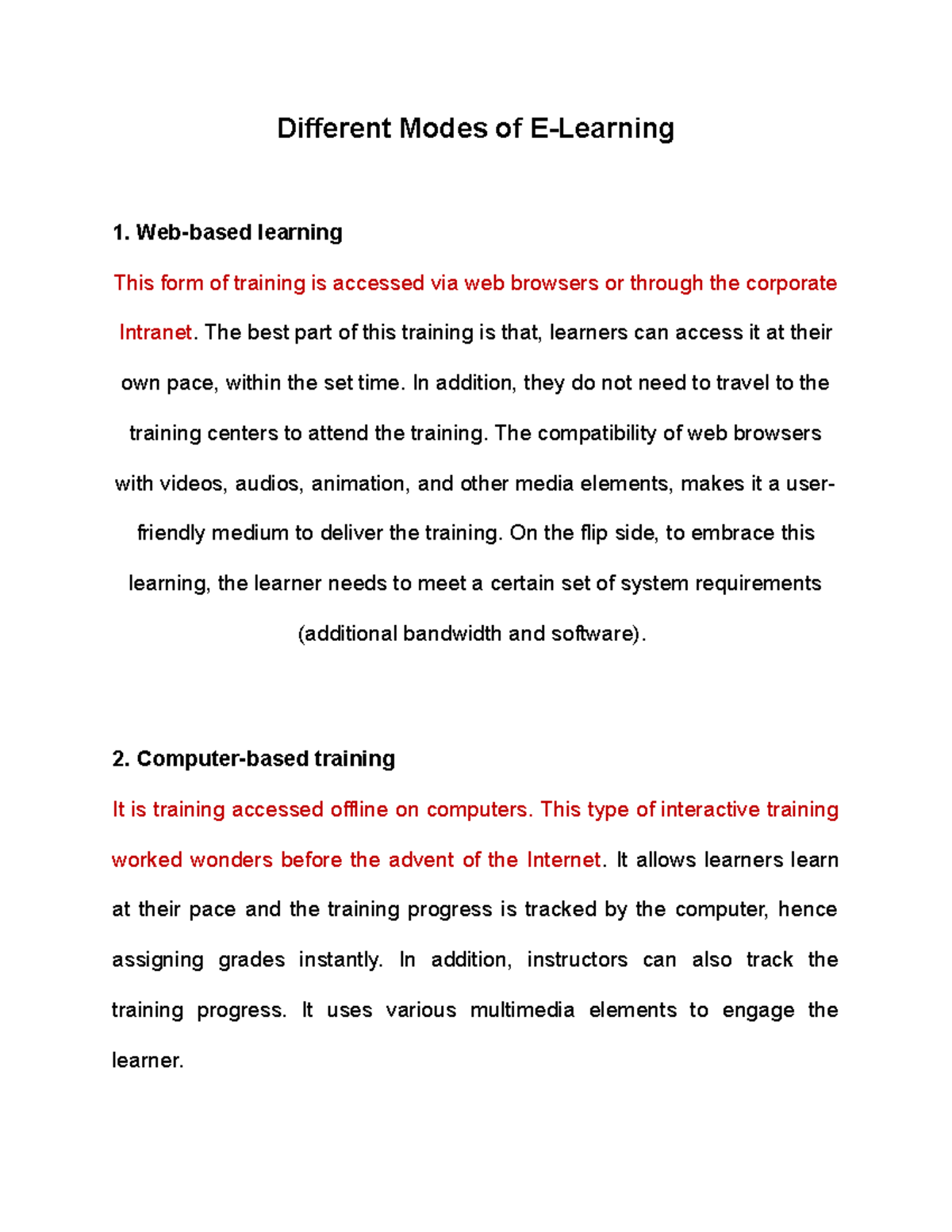 Modes of E-learning - Lecture notes - Different Modes of E-Learning 1 ...