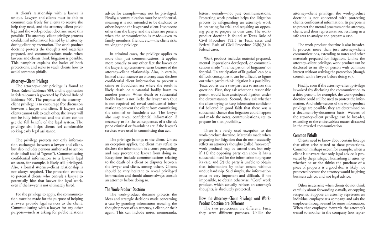 Attorny Client Relationship Pamphlet - A client’s relationship with a ...