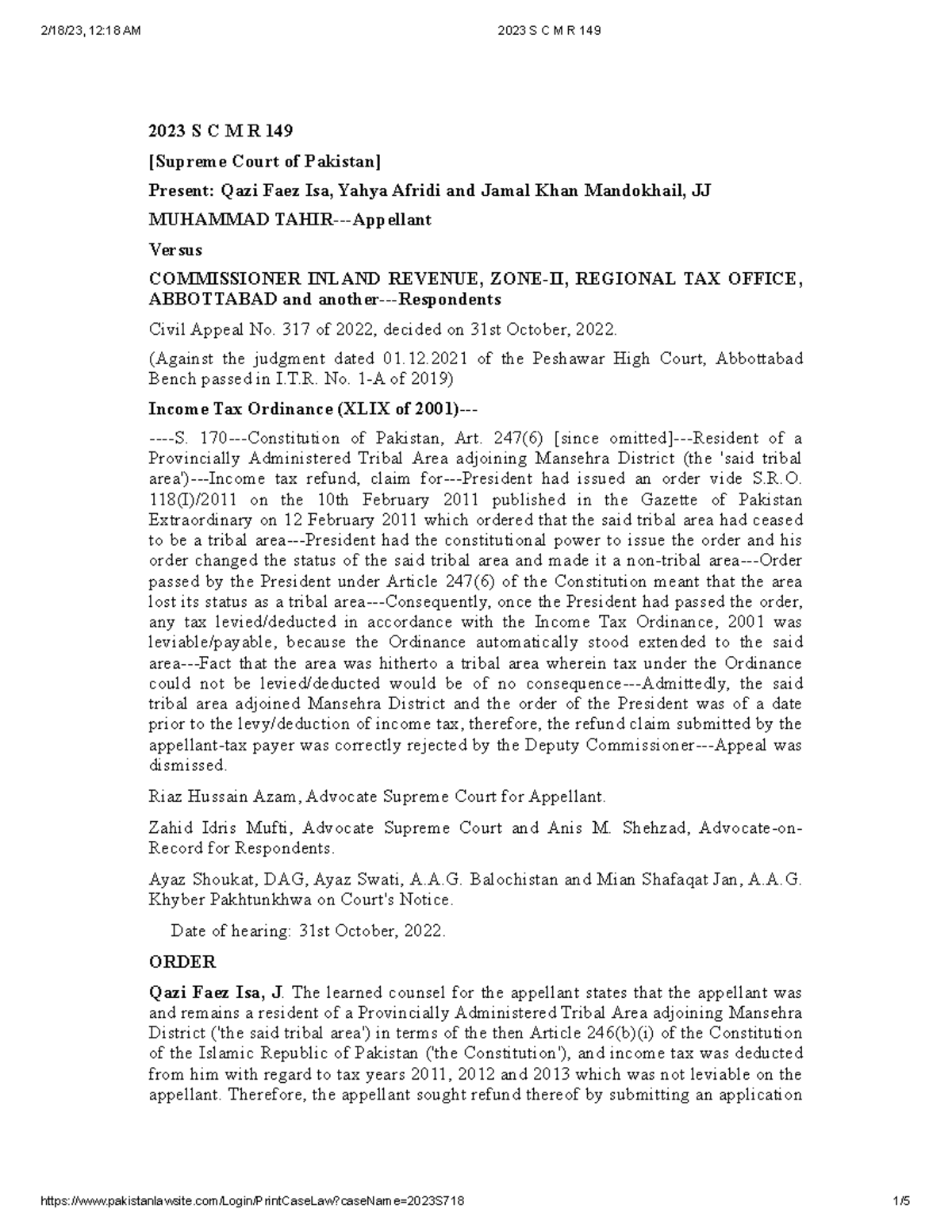 2023 SCMR 149 - Case Laws on the judgements of Supreme Court - 2023 S C ...