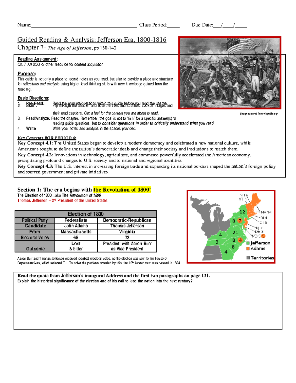 Amsco Chapter 7 Guided Reading (Unit 5) - Read the quote from Jefferson ...