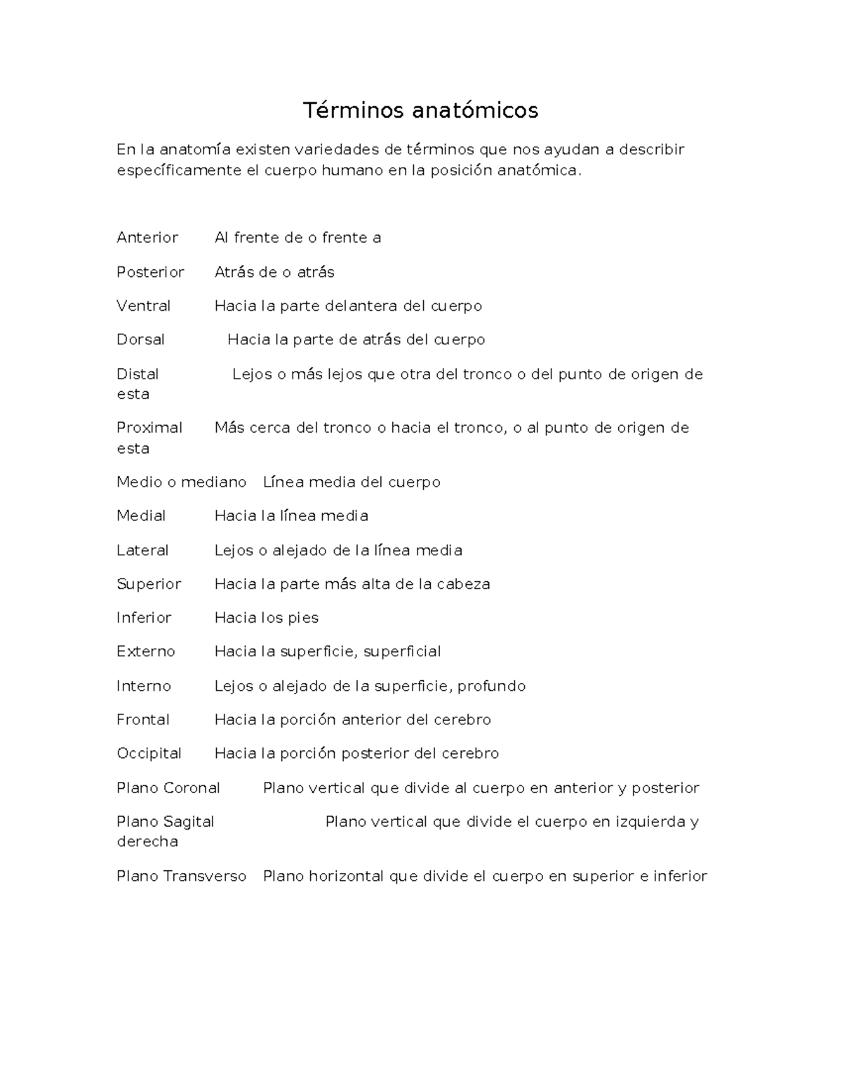 Términos anatómicos - Terminos anatomico, planos y ejes - Términos ...