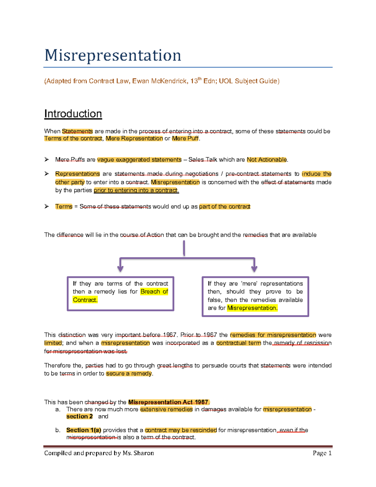 Misrepresentation (Contract) - Misrepresentation (Adapted from Contract ...