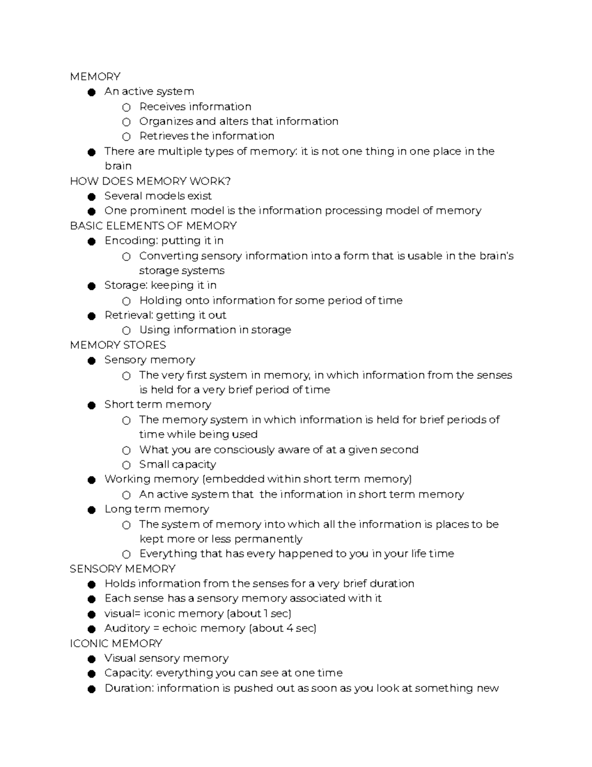 How Memory Works: Types Processes and Brain Function - Studocu