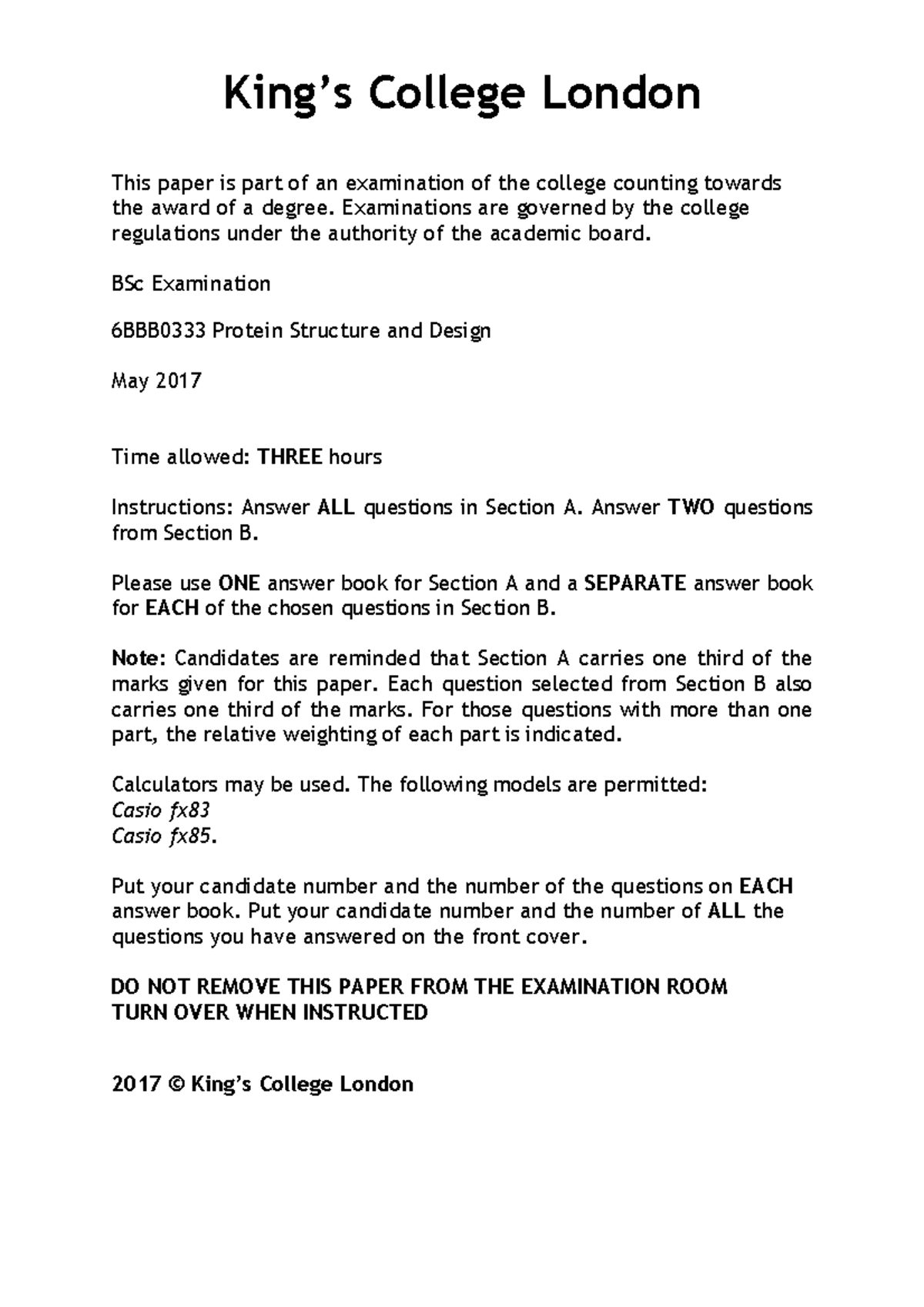 2017 exam - King’s College London This paper is part of an examination ...