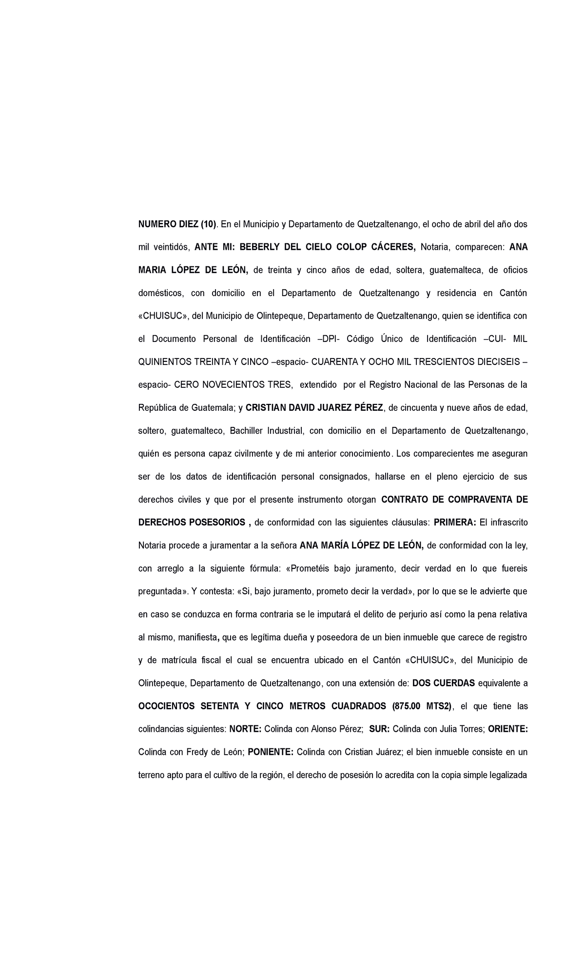 Contrato De Compraventa Derechos Posesorios Finca Rustica Manuel Emilio