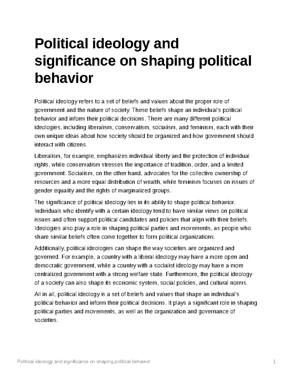 Political ideology and significance on shaping political behavior ...