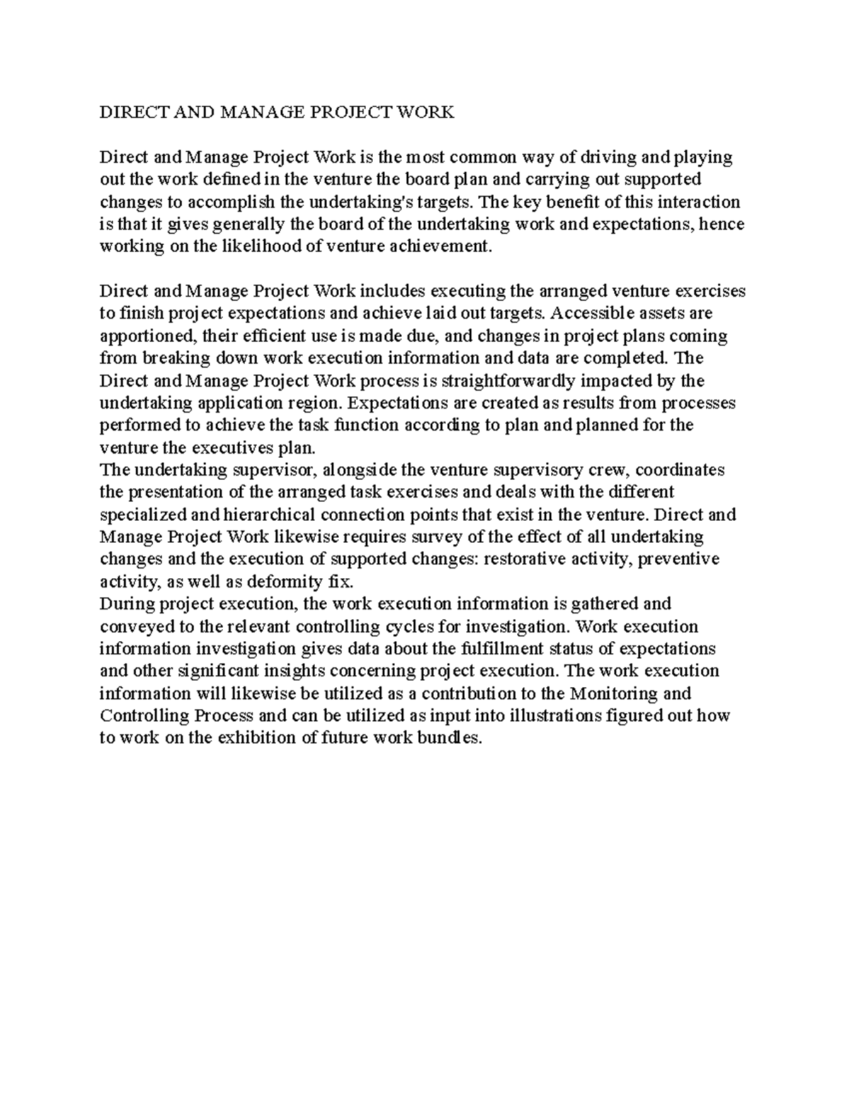 Project management 4 - NONE - DIRECT AND MANAGE PROJECT WORK Direct and ...