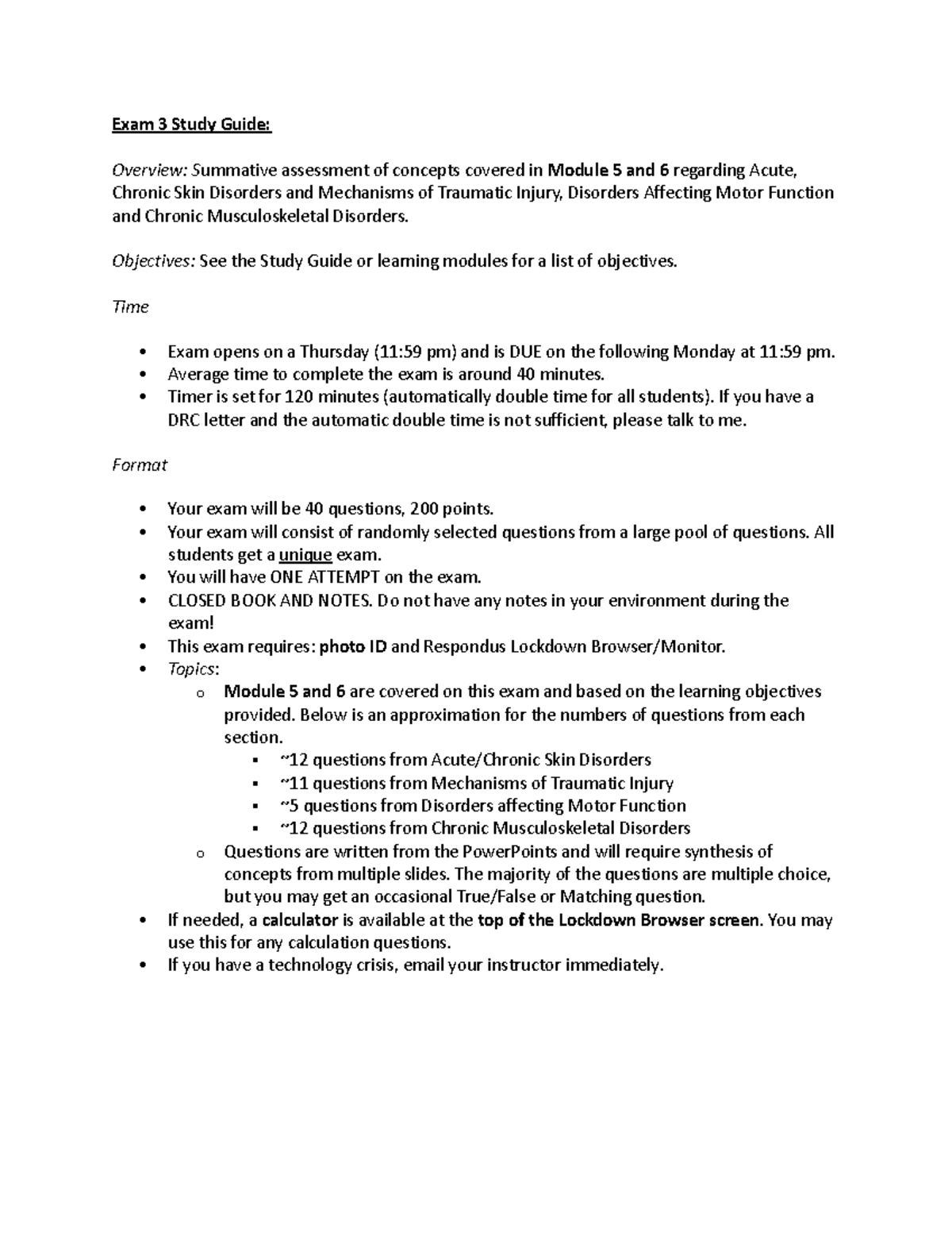 Exam 3 Study Guide - Exam 3 Study Guide: Overview: Summative assessment ...