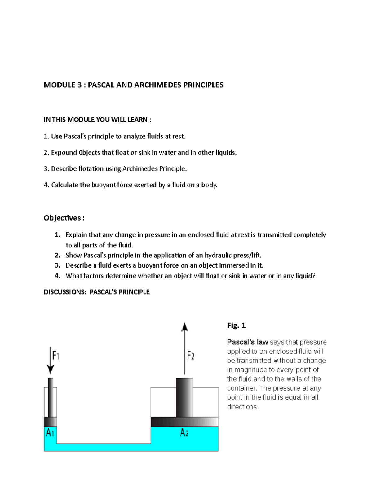 Lecture 3: Archimedes Principle - MODULE 3 : PASCAL AND ARCHIMEDES ...