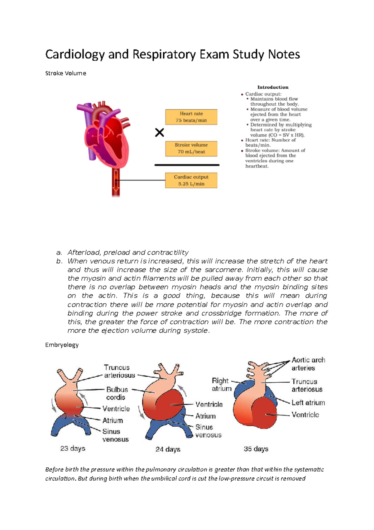 Cardiology and Respiratory Exam Study Notes - Afterload, preload and ...