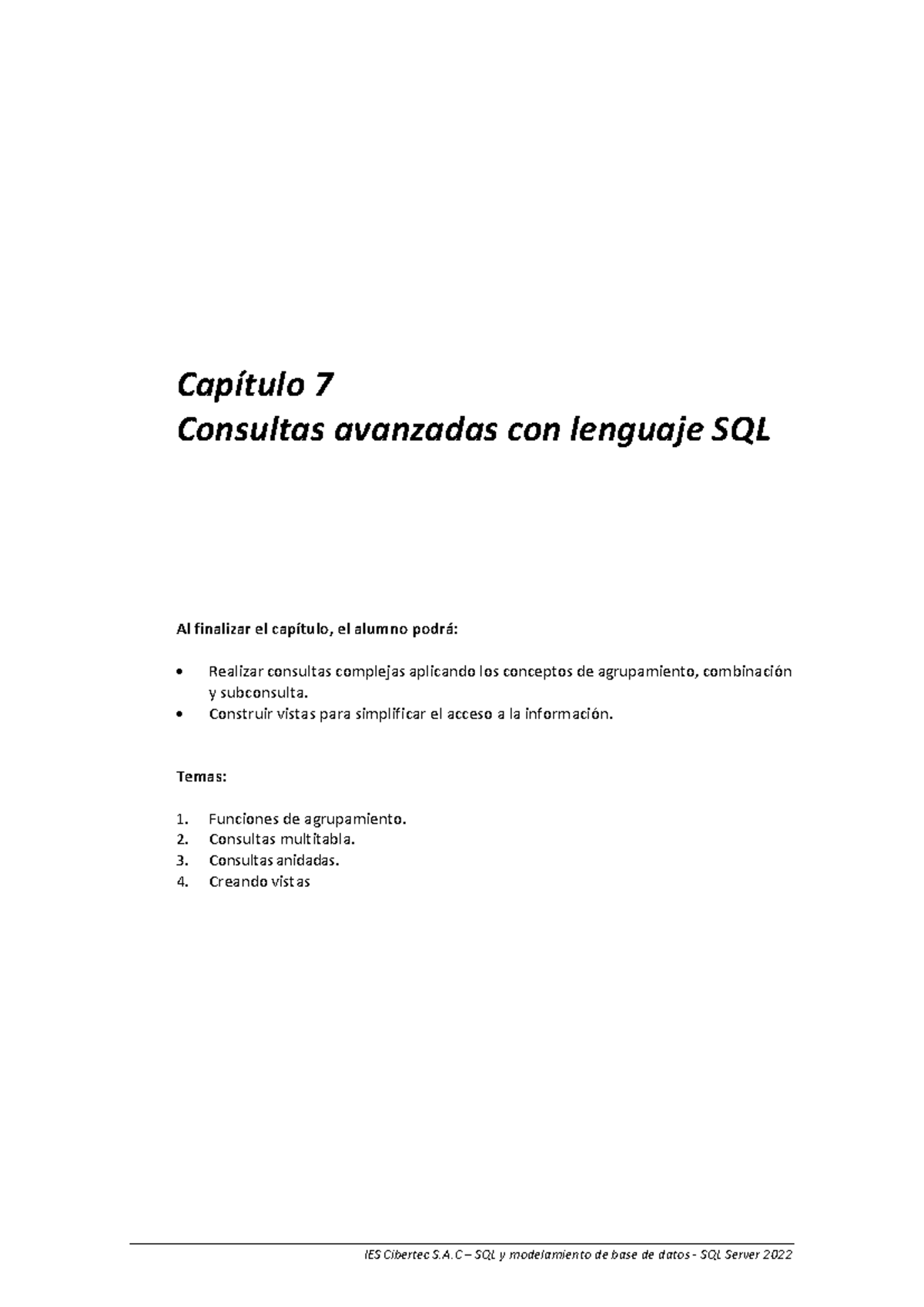 01 Material - Capítulo 7 Consultas avanzadas con lenguaje SQL Al ...