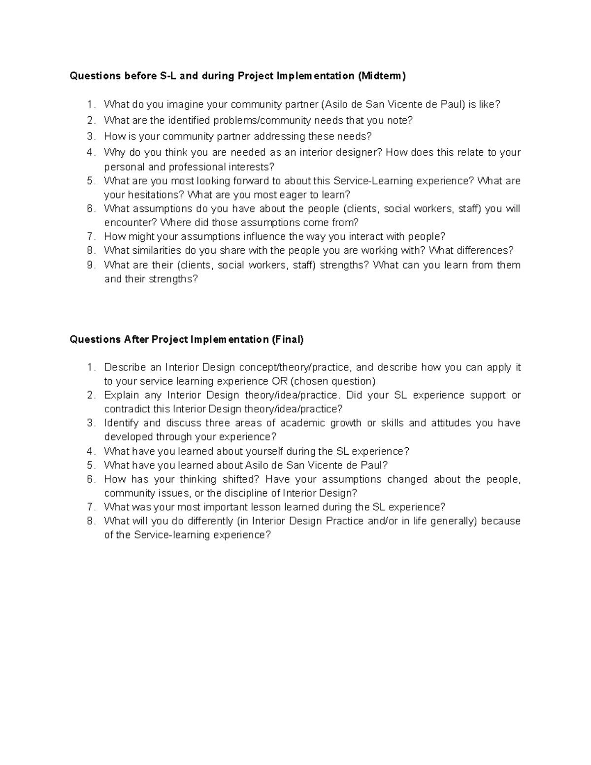 Reflection-Questions-2 - Questions before S-L and during Project ...