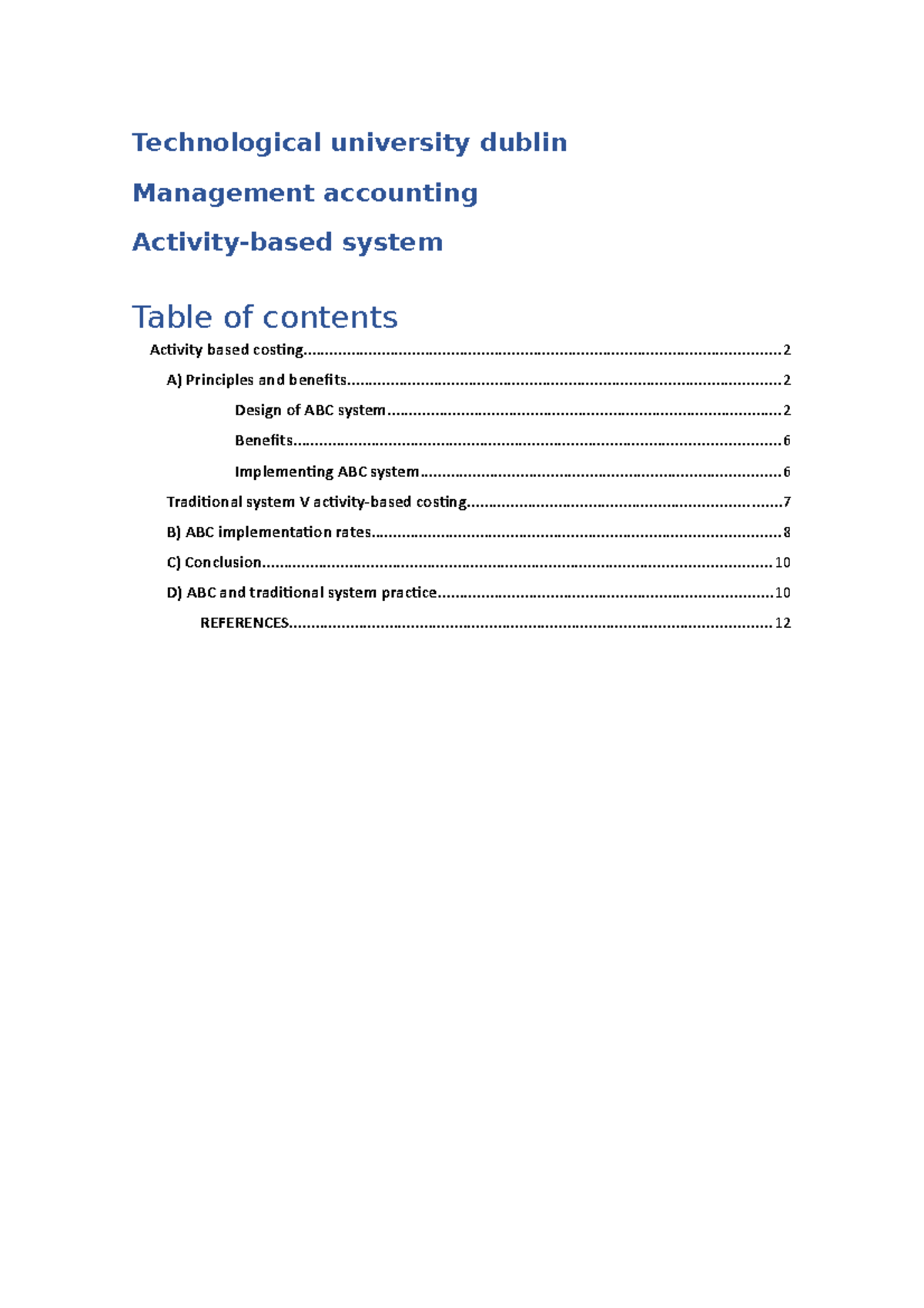 Essay-ABC system - Technological university dublin Management ...