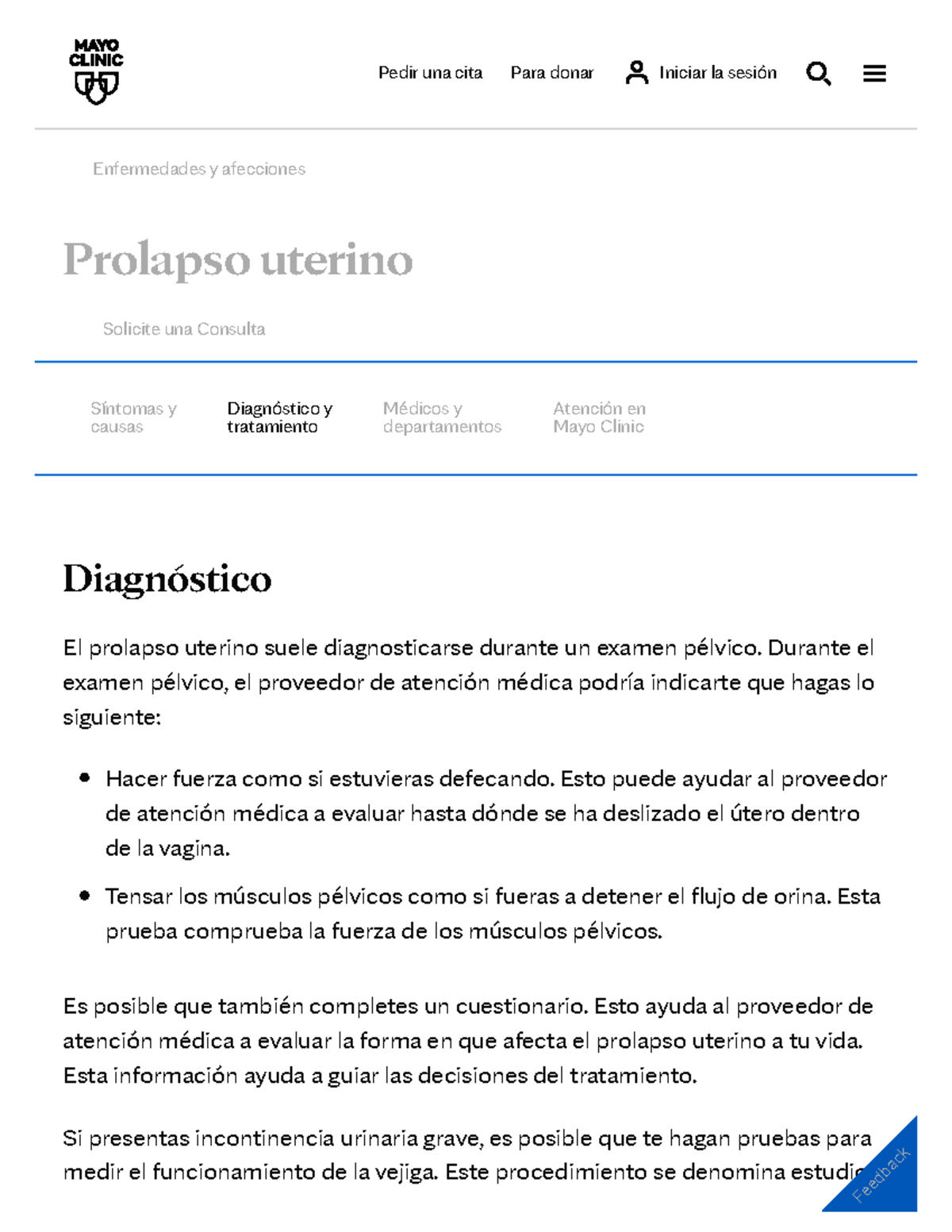Prolapso uterino - Diagnóstico y tratamiento - Mayo Clinic - Prolapso uterino Enfermedades y ...