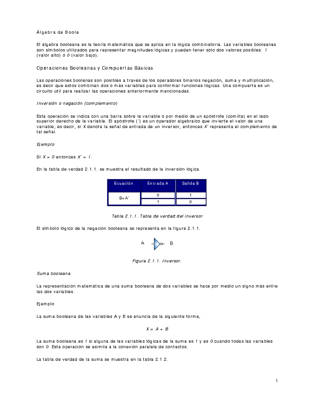 Material de Apoyo Compuertas Lógicas - Álgebra de Boole El álgebra booleana es la teoría ...