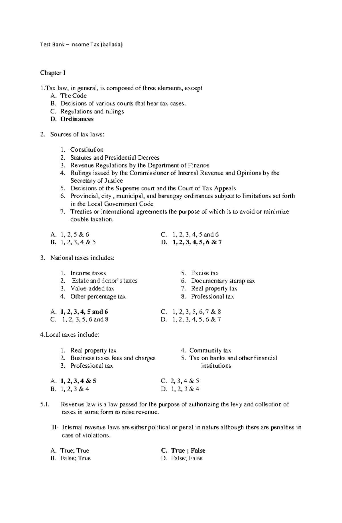 Scribd - local taxation practice questions - Test Bank – Income Tax ...