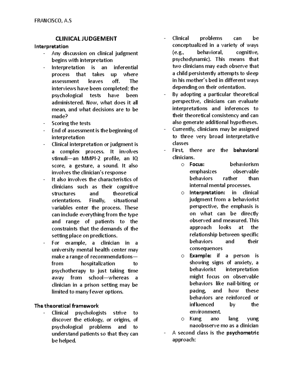 Clinical Judgement - lecture - CLINICAL JUDGEMENT Interpretation - Any ...