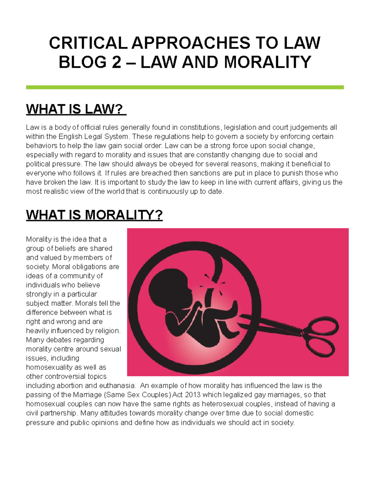 CAL Blog 2 - Law and Morality - CRITICAL APPROACHES TO LAW BLOG 2 – LAW ...