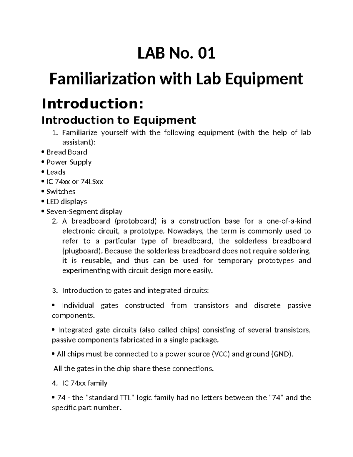 Lab No 1 Lab For Basic Dld Trainer Lab No 01 Familiarization With Lab Equipment