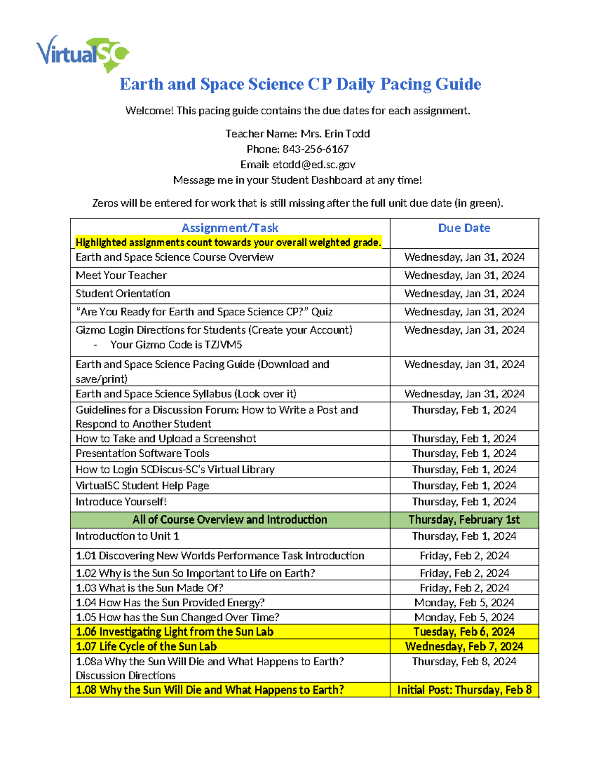 1Earth and Space Science CP Pacing Guide Spring 2024 Todd - Earth and ...