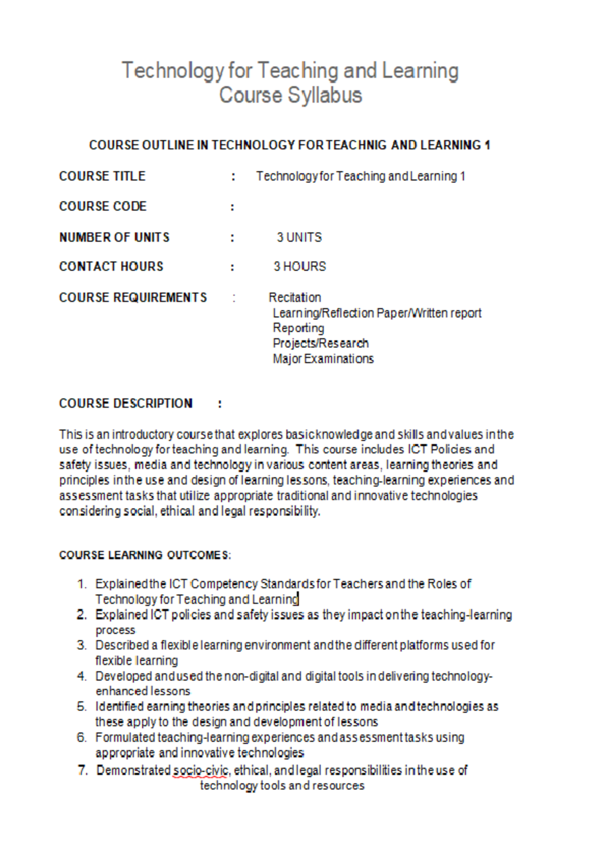Technology for Teaching and Learning Course Syllabus - This course ...