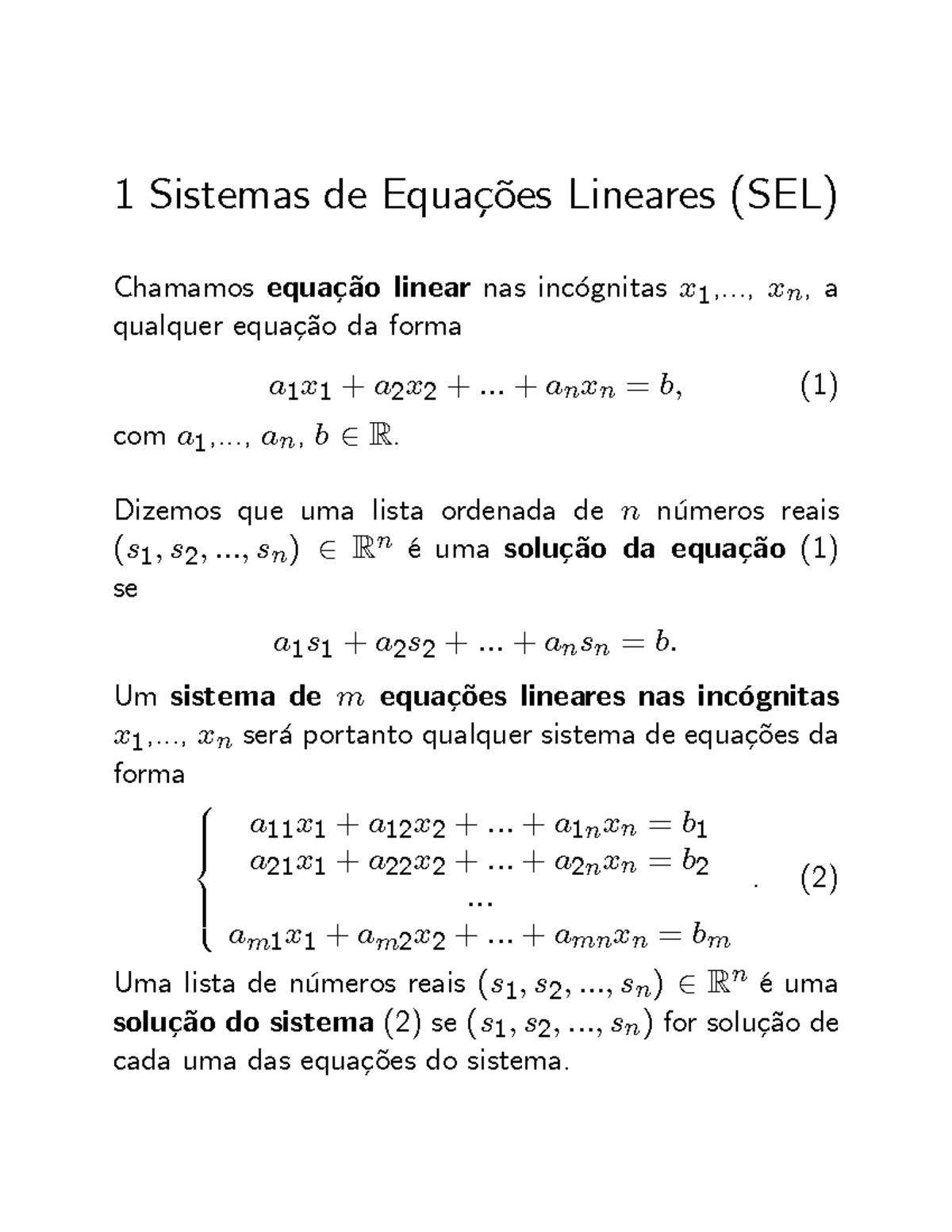 Aula 1 - SEL, noções básicas, matriz aumentada de SEL e matriz em ...