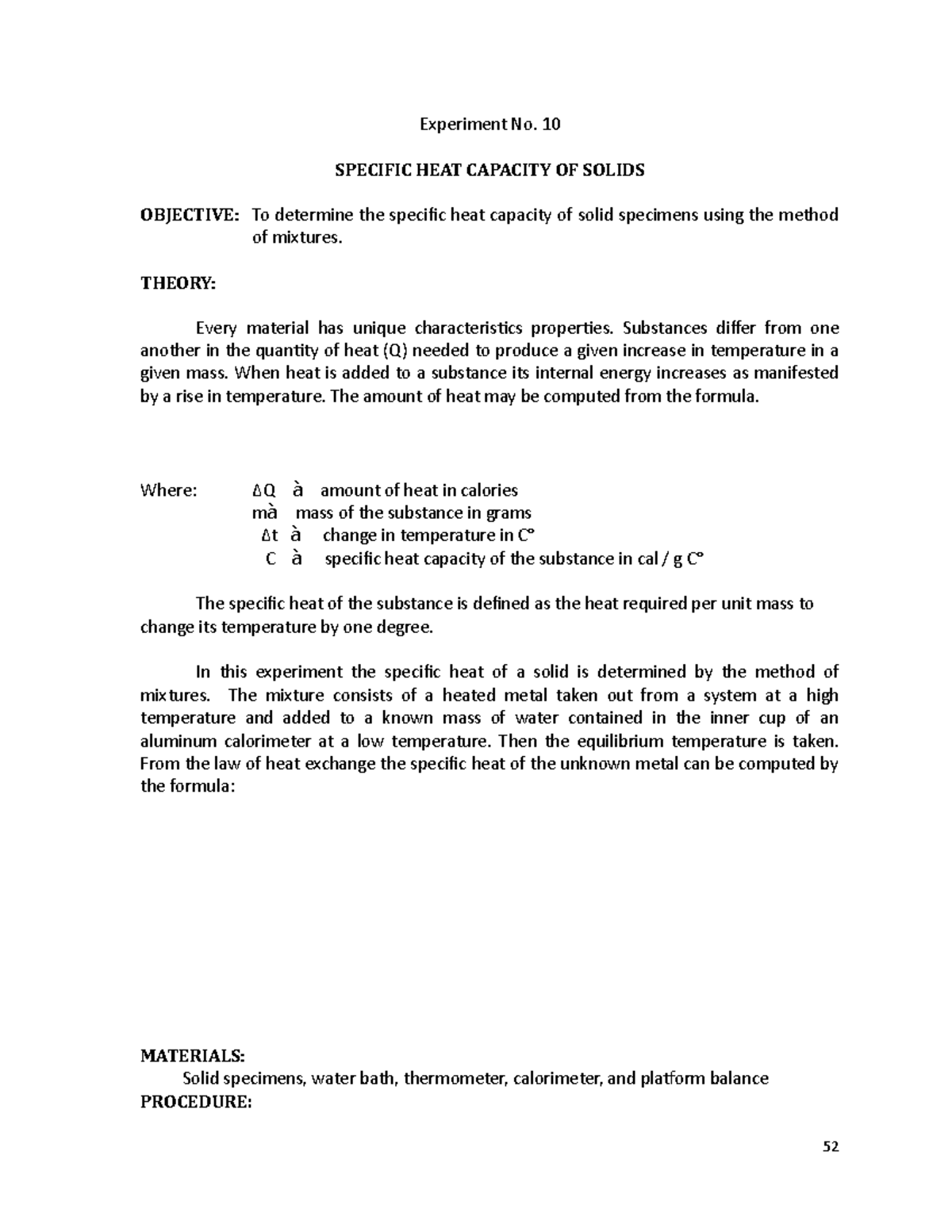 16 Exp 10 Specific HEAT Capacity OF Solids (52-56) - Experiment No. 10 ...