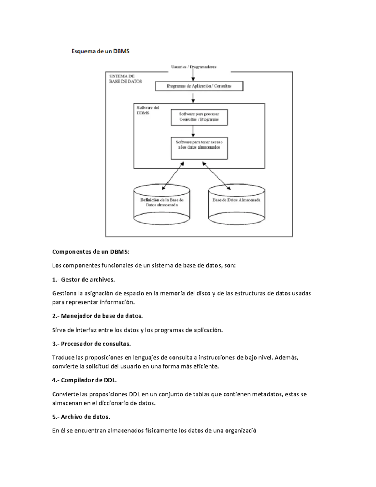 Esquema DBMS - tarea - Componentes de un DBMS: Los componentes ...