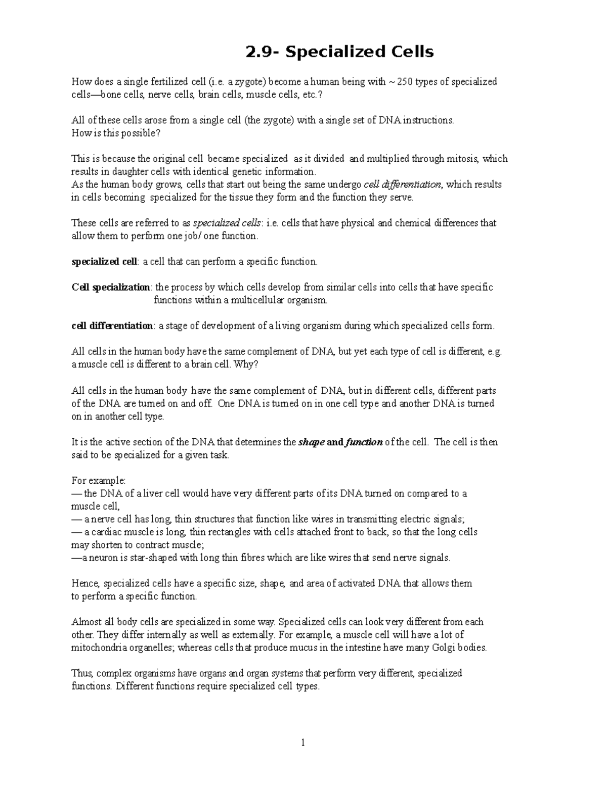 2.9-Specialized Cells 2.9-Specialized Cells 2.9-Specialized Cells - 1 2 ...