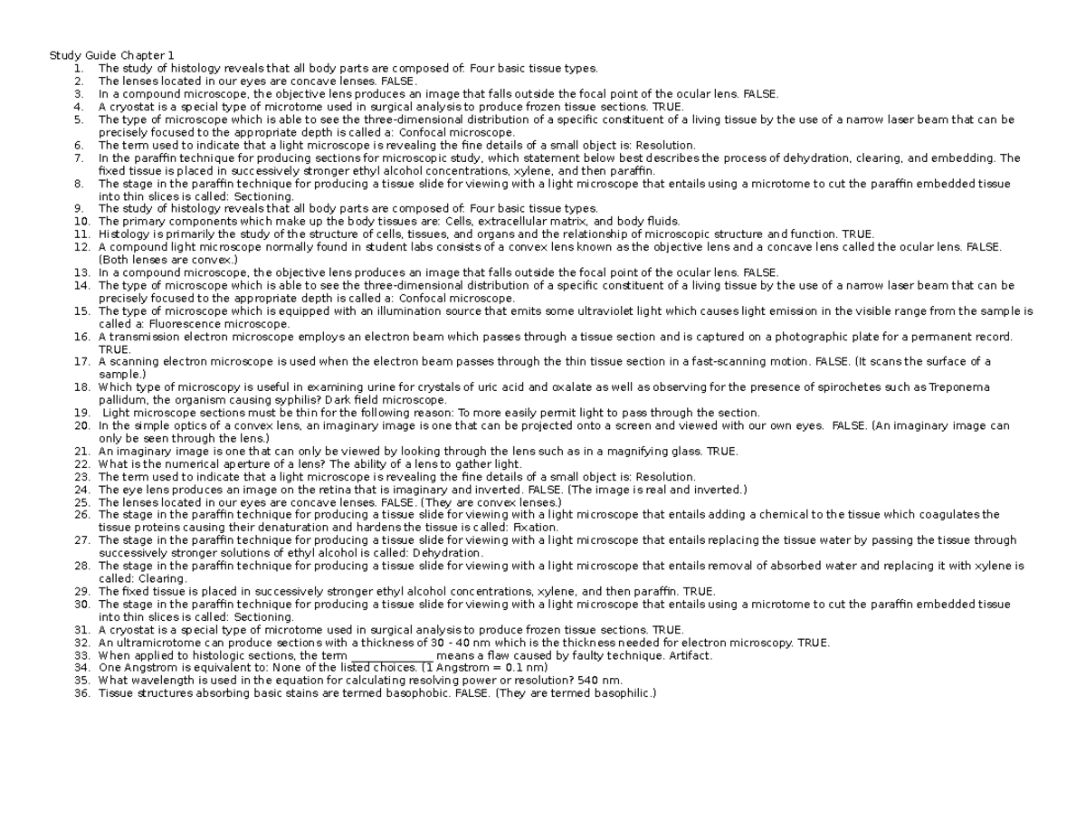 Histology Lecture Study Guide Chapter 1 - Study Guide Chapter 1 1. The ...
